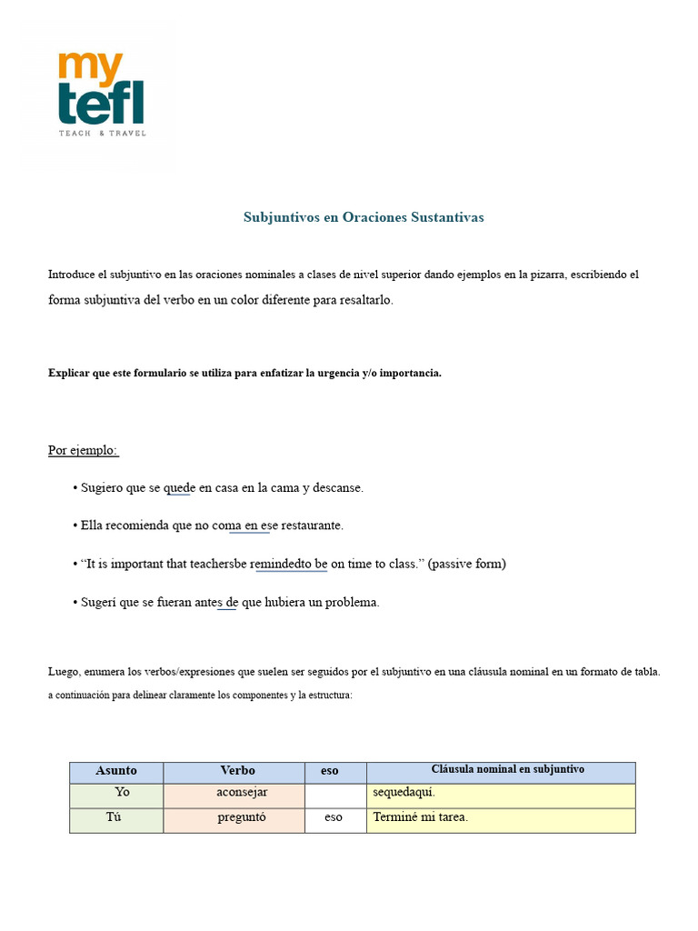 Subjuntivos en Cláusulas Nominales | PDF | Oración (Lingüística)