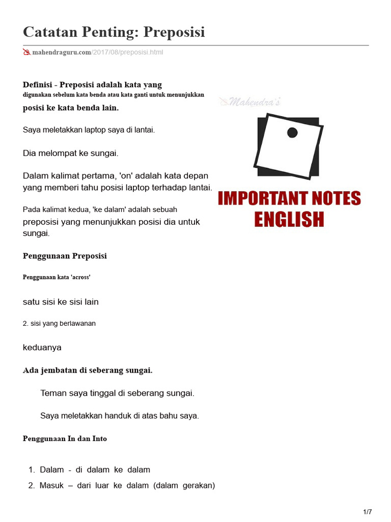 Catatan Penting Preposisi | PDF