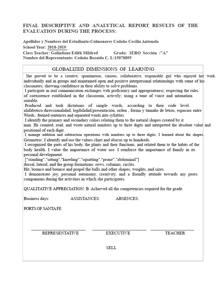 Final Descriptive and Analytical Report On The Results of The ...