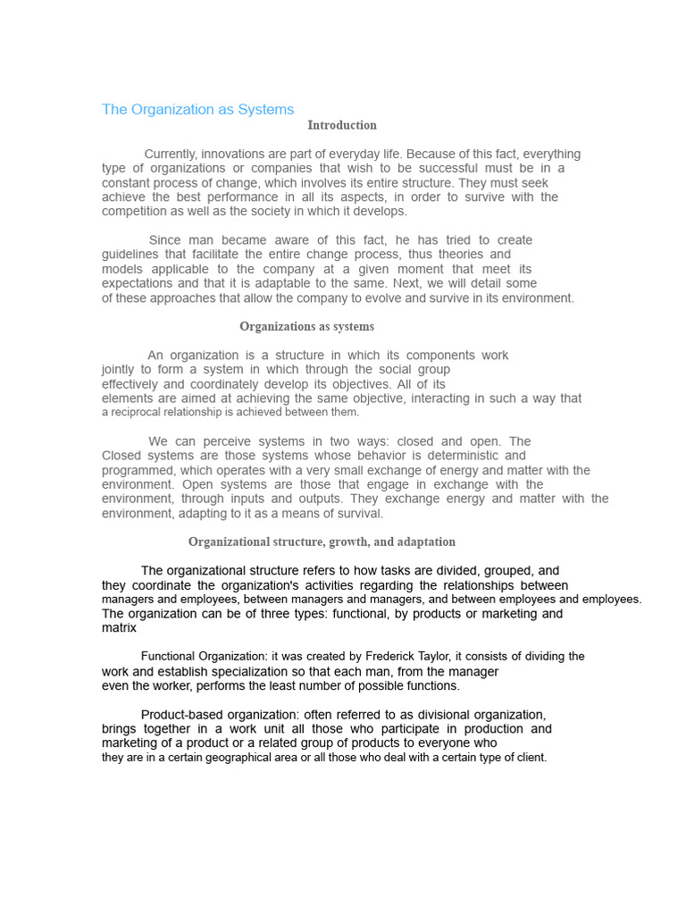 The Organization As Systems | PDF | System | Mergers And Acquisitions