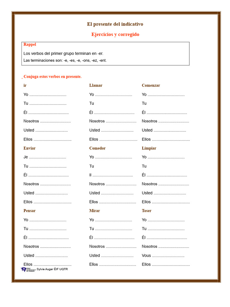 El Presente Del Indicativo Ejercicios y Correcciones Web | PDF ...