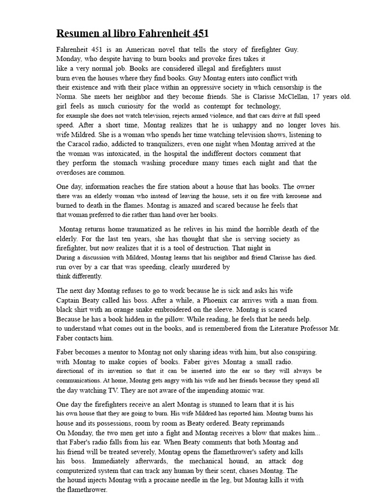 Summary and Literary Criticism of The Book Fahrenheit 451. | PDF