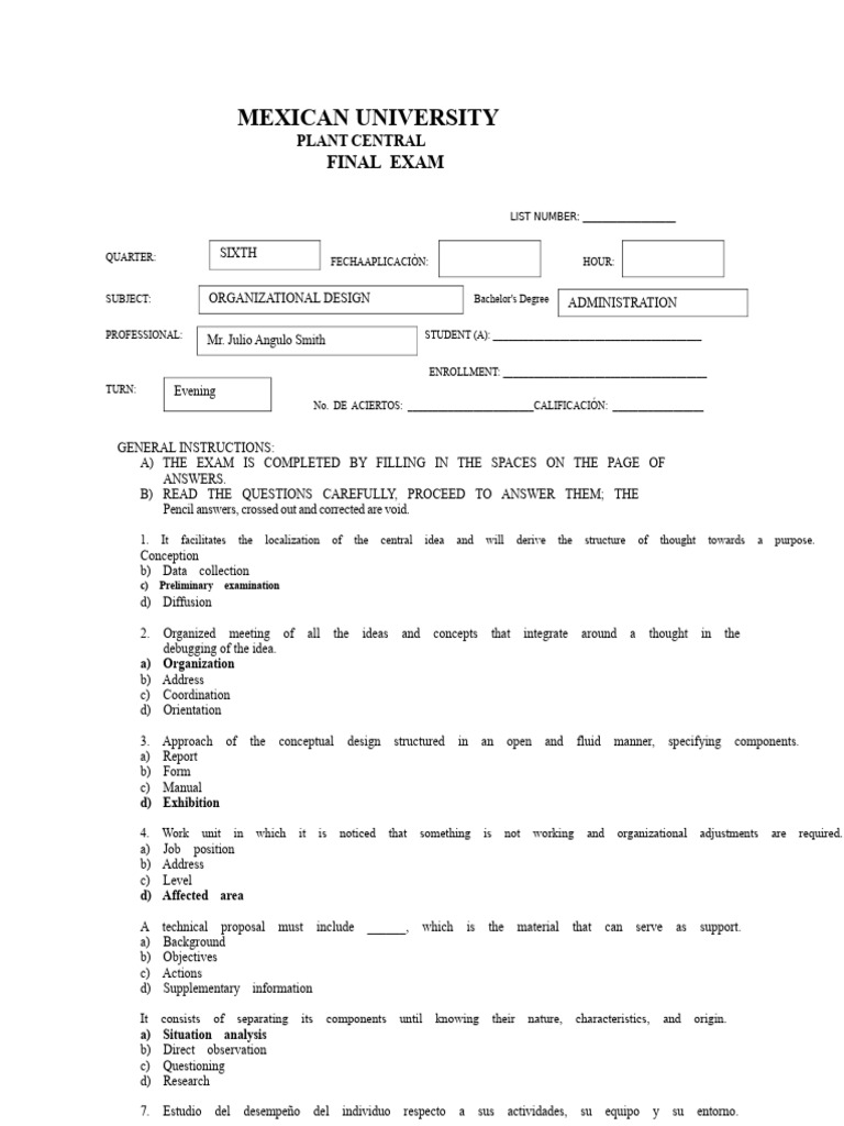 Organizational Design Final Exam Guide | PDF