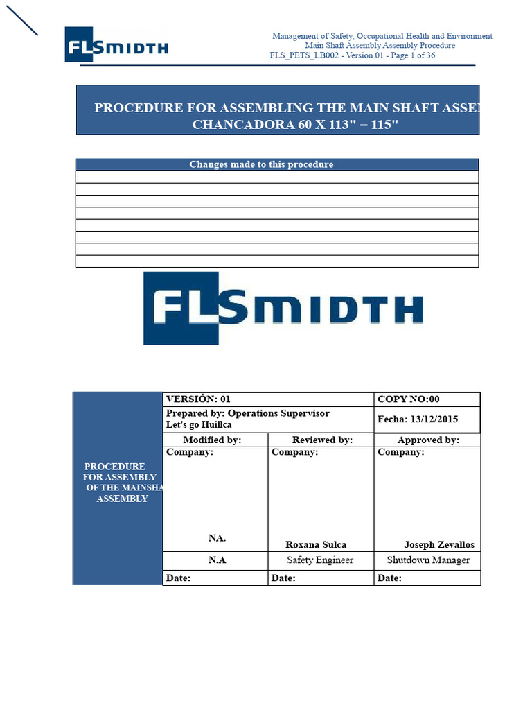 Main Shaft Assembly Safety Procedure | PDF | Welding | Construction
