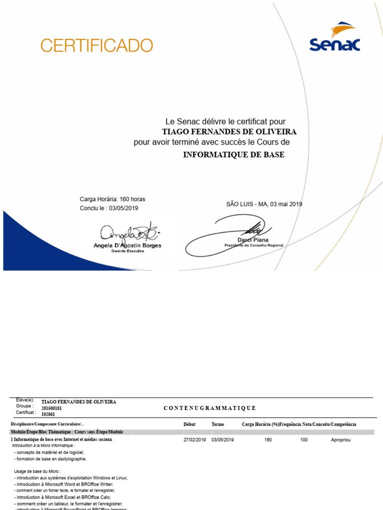 Certificat de Cours en Informatique de Base | PDF