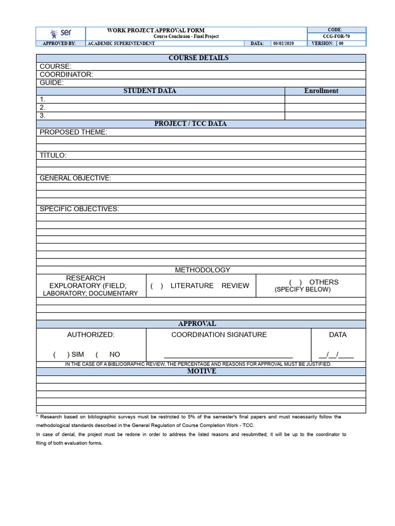 Ccg-For-70 - Approval Form For Course Completion Project - TCC | PDF