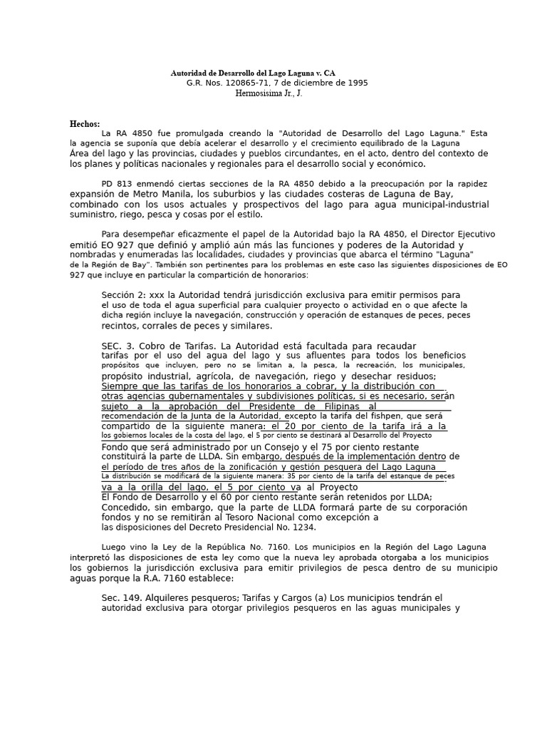 Resumen de Laguna Lake Development Authority v. CA (G.R. Nos. 120865-71 ...