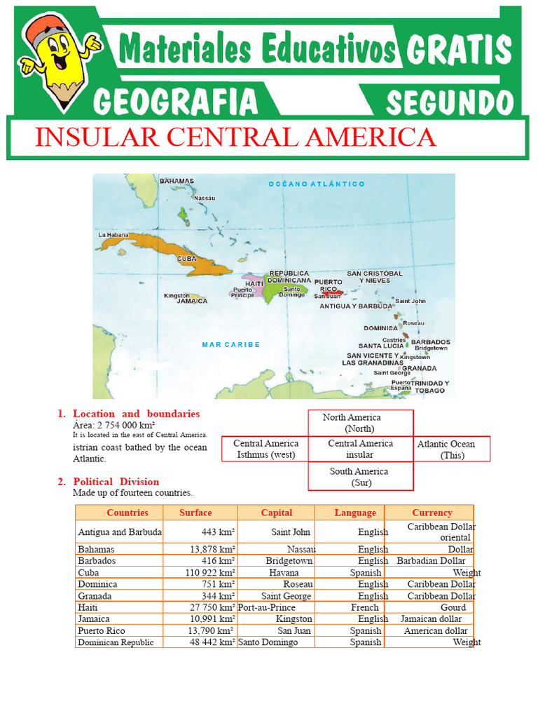 Insular Central America for Second Grade of Secondary School | PDF ...