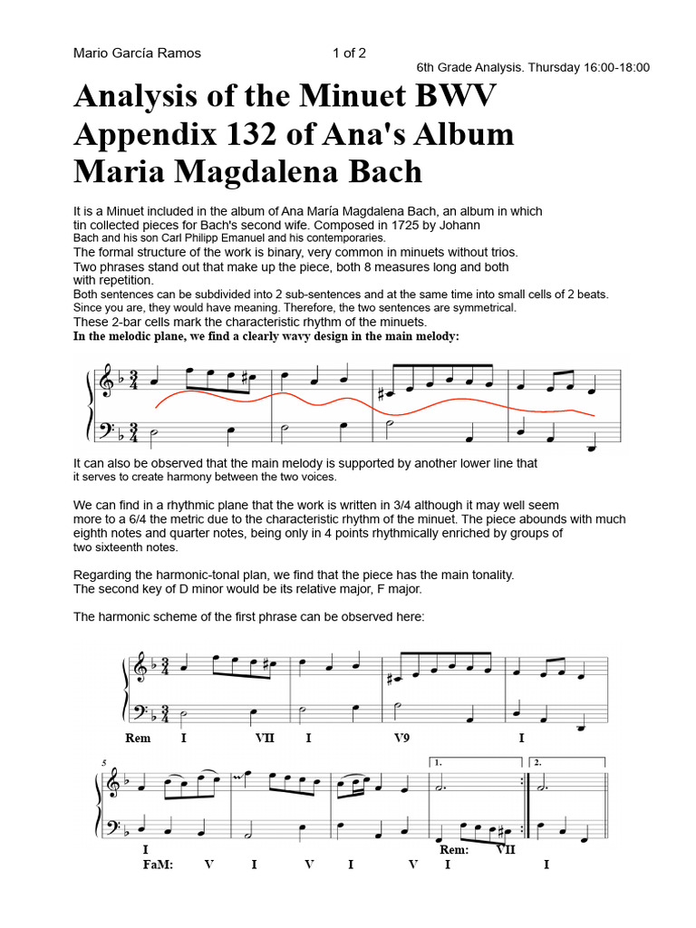 Analysis of Bach's Minuet | PDF | Johann Sebastian Bach | Harmony