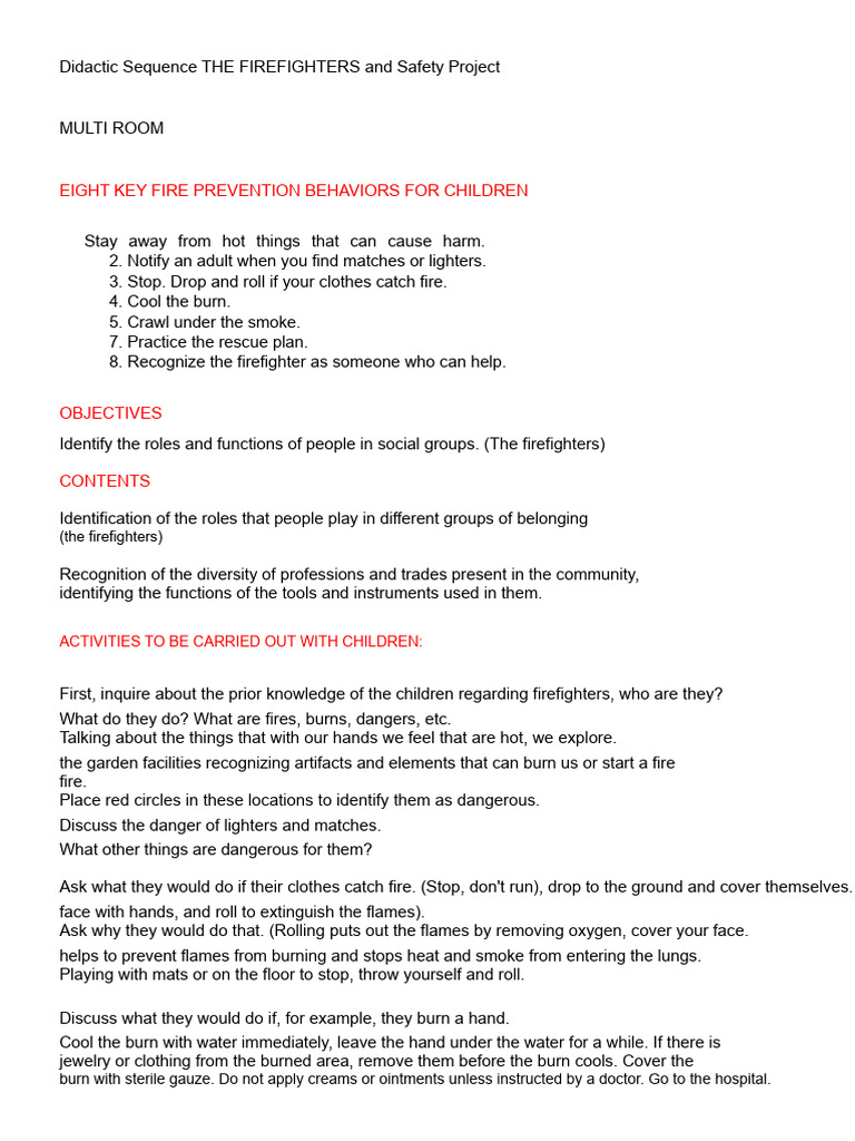 Teaching Sequence THE FIREFIGHTERS and Safety Project | PDF ...