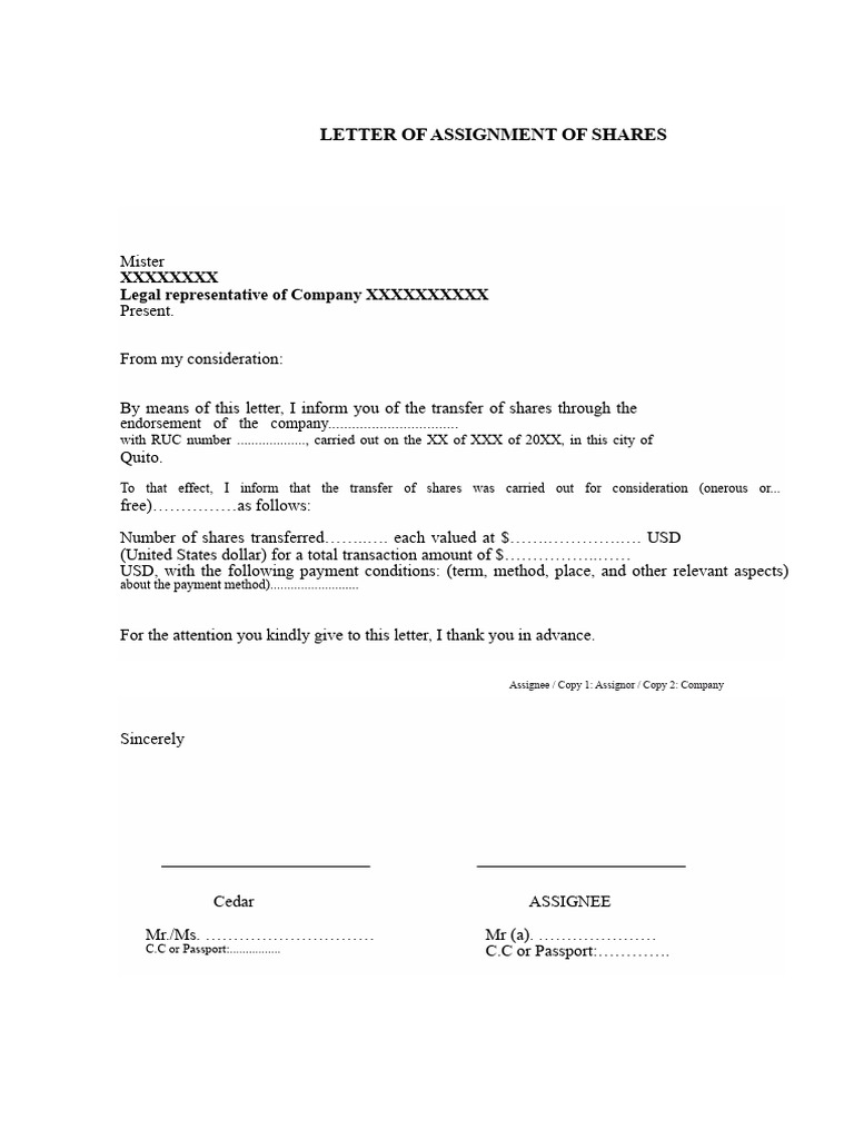 Letter of Assignment of Shares | PDF