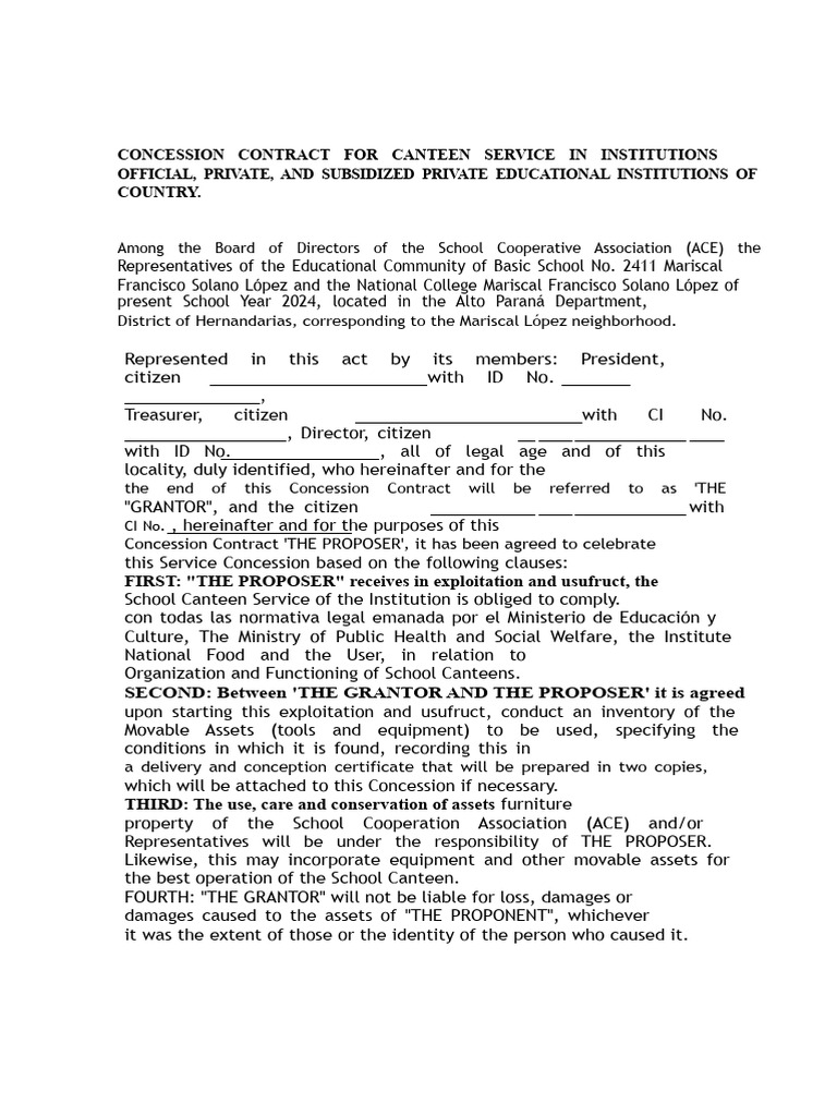 School Canteen Concession Contract | PDF | Lease | Cafeteria