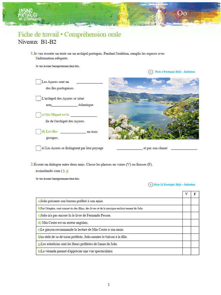 Compréhension orale : Açores et dialogues B1-B2 | PDF | Açores | le ...