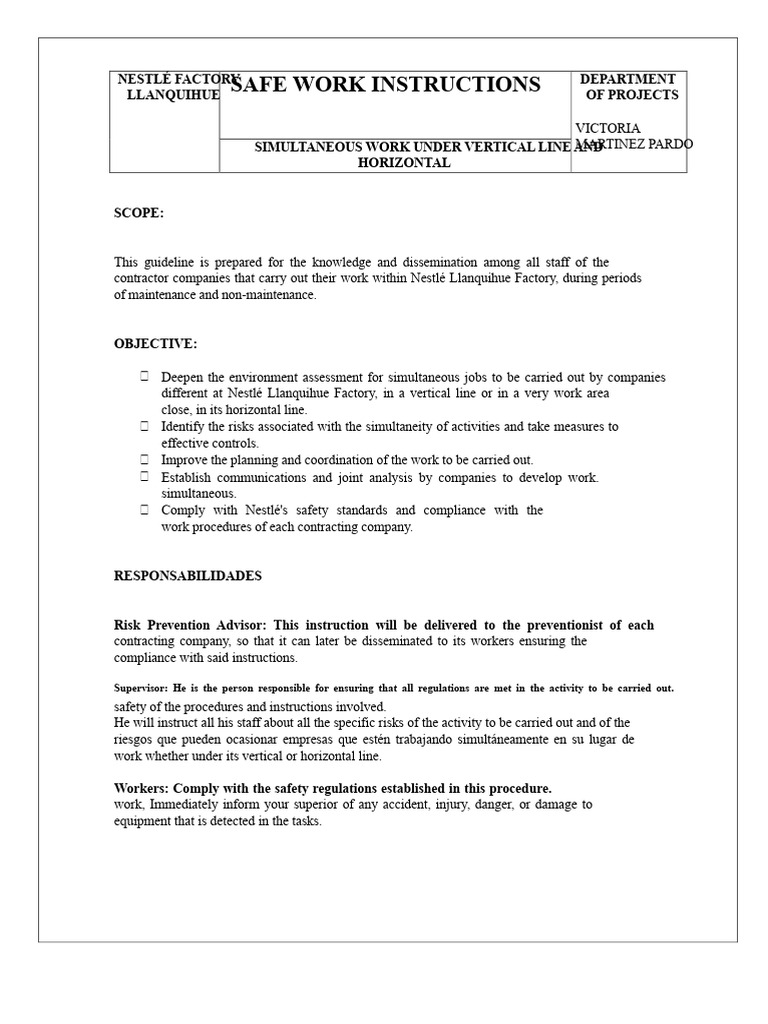 Work Instruction | PDF | Safety | Risk