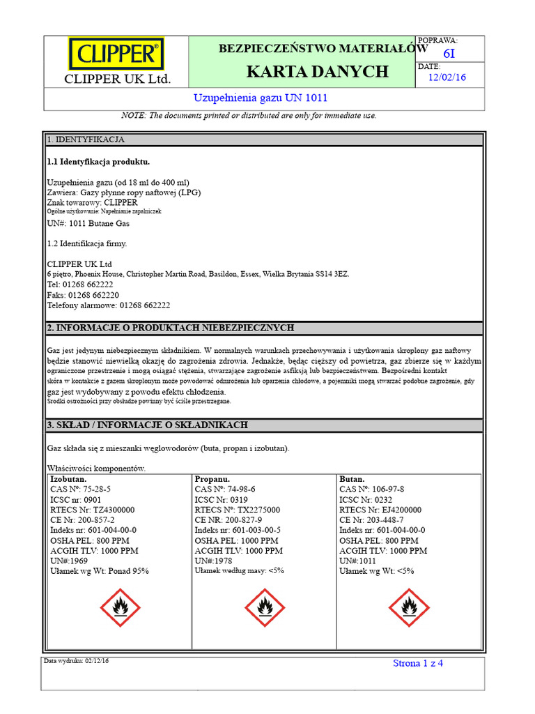 Karta Charakterystyki - Gaz Clipper | PDF