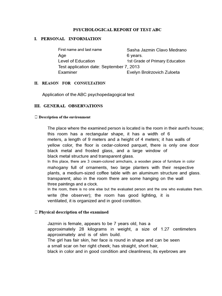 Psychological Report of the ABC Test 2013 | PDF | Memory | Neuroscience