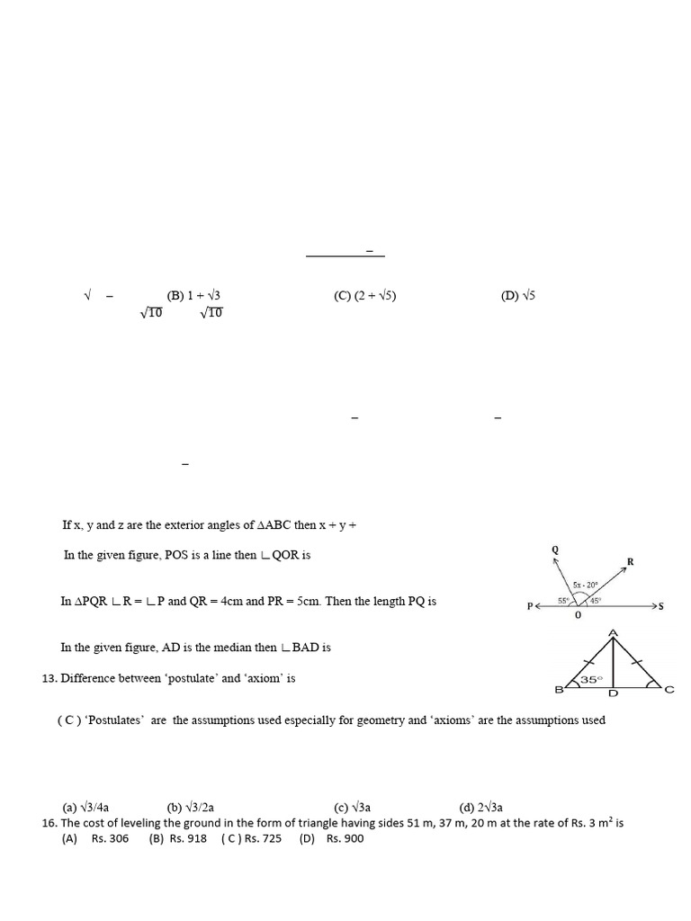 Class IX Mathematics Question Paper | PDF | Triangle | Sphere
