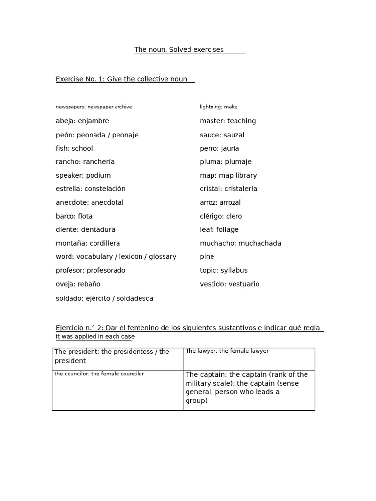 The Noun Solved Exercises | PDF