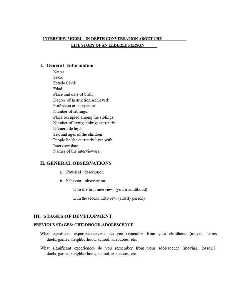Life Story Interview Guide for Elders | PDF | Adolescence | Sibling