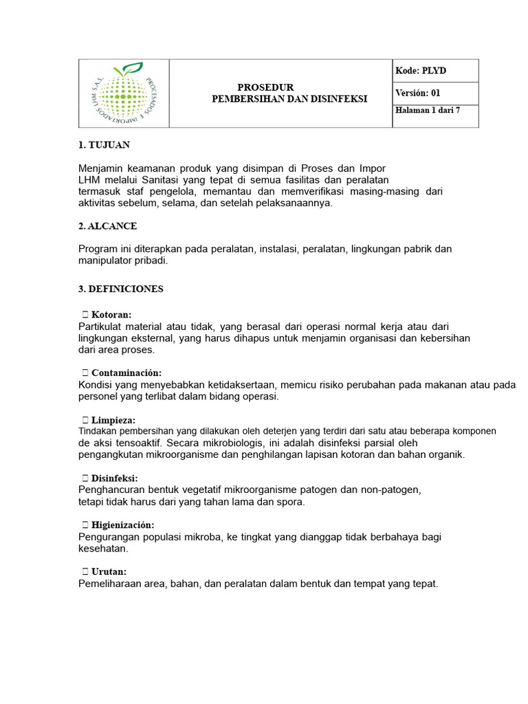 Prosedur Pembersihan dan Disinfeksi LHM | PDF