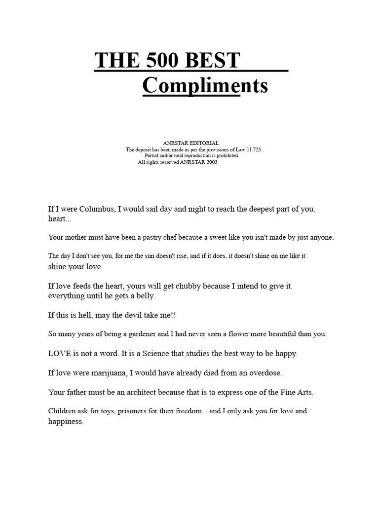 500 Creative Compliments for Love | PDF | Love