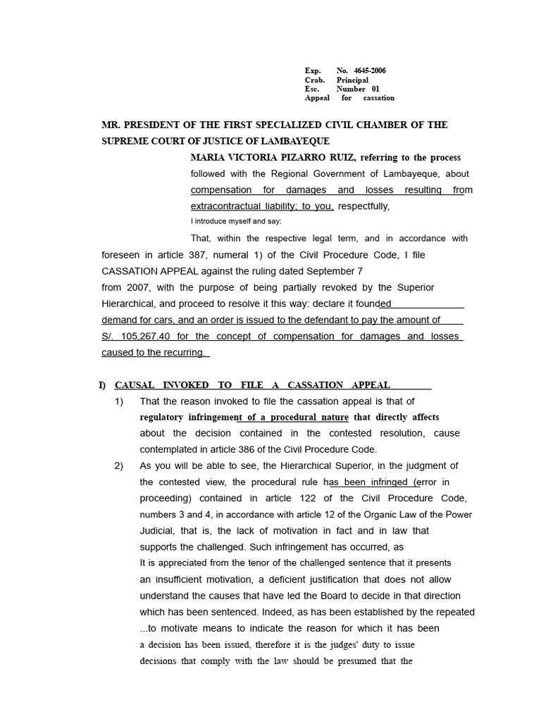 Model of Appeal For Cassation | PDF | Judgment (Law) | Motivation