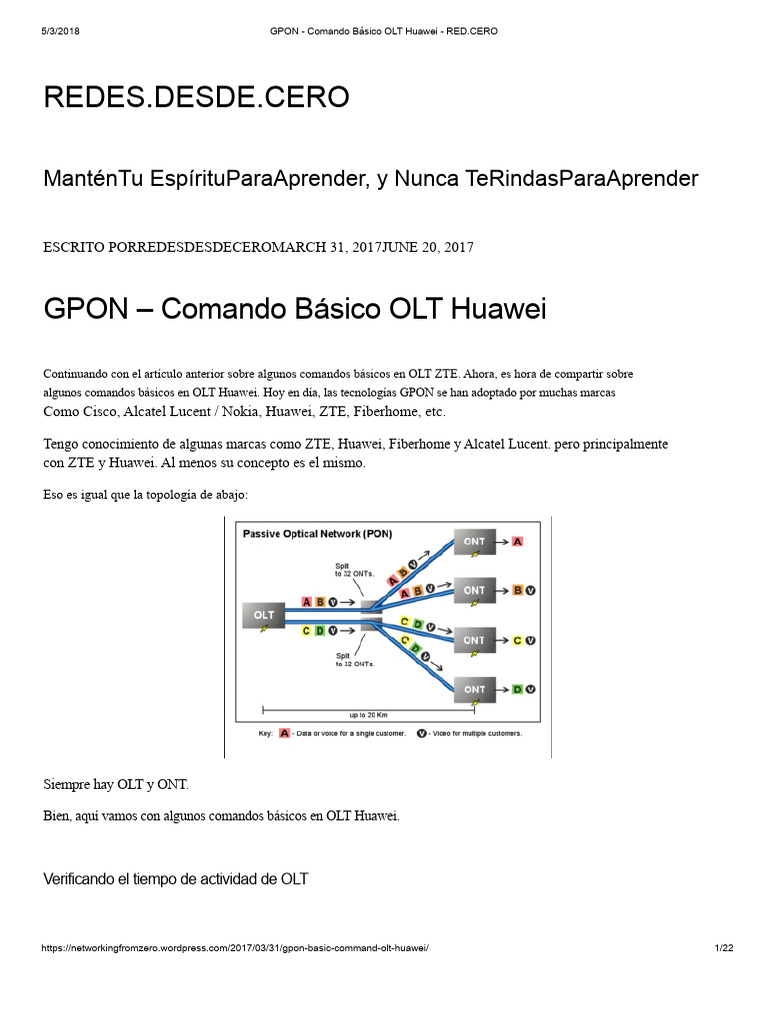 Gpon - Comando Básico Olt Huawei - Redes Desde Cero | PDF | Dirección IP | Protocolos de capa de red