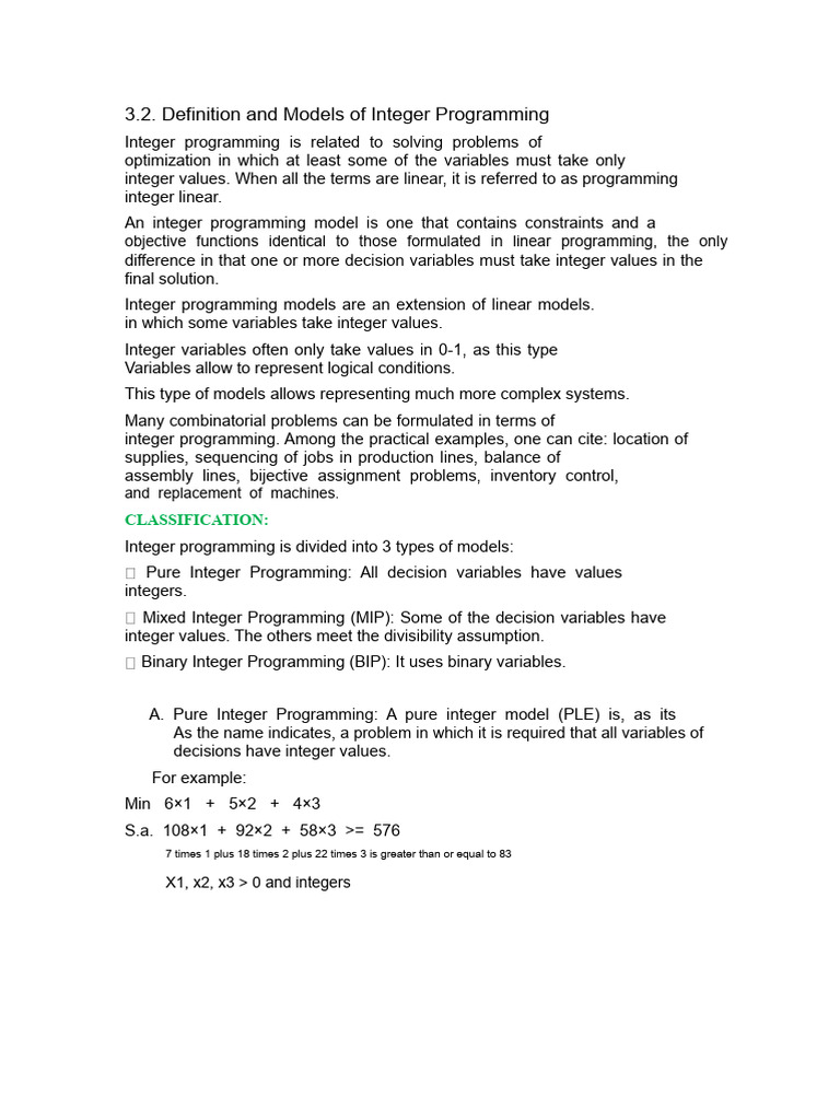 Integer Programming Models Explained | PDF | Linear Programming ...
