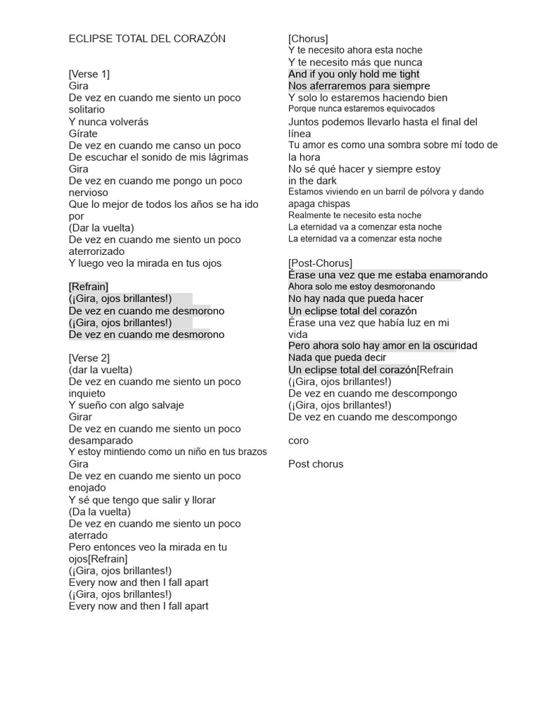 Análisis de "Total Eclipse of the Heart" | PDF