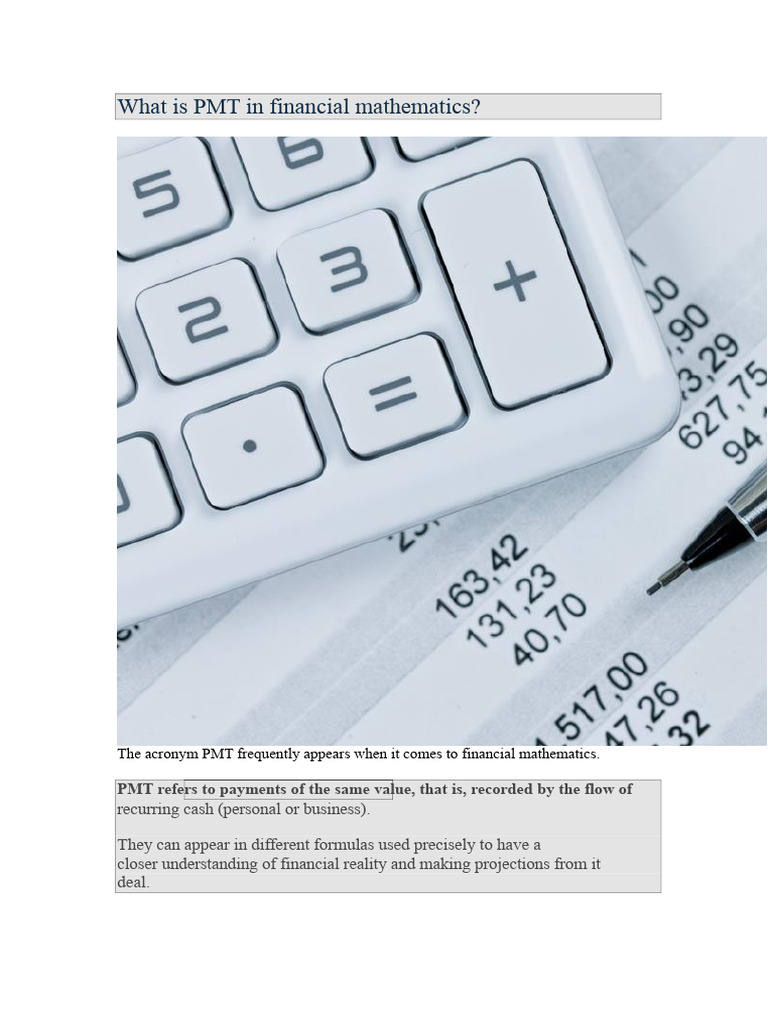 What is PMT in financial mathematics | PDF | Interest | Percentage