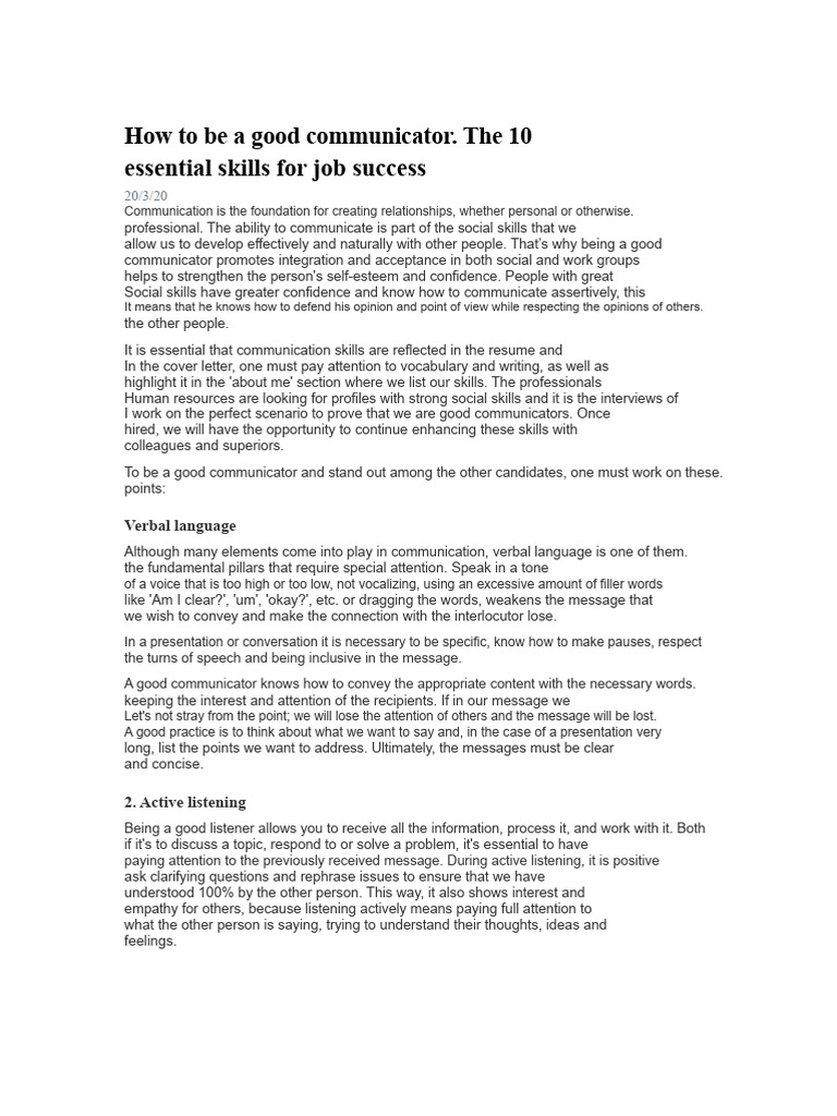 Essential Communication Skills for Success | PDF | Communication ...