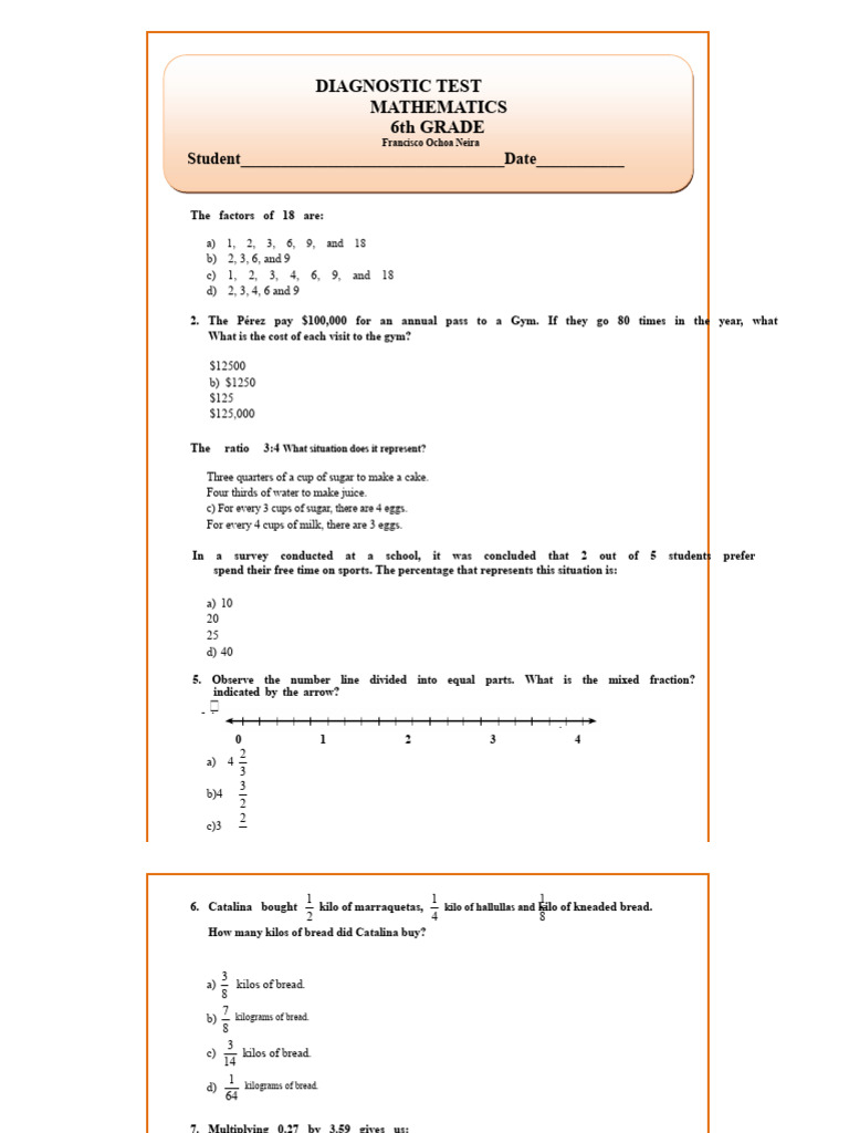 6th Grade Mathematics Diagnostic Test | PDF | Triangle | Mathematics