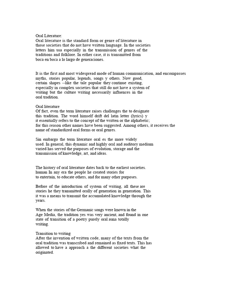 Oral Literature | PDF | Poetry | Oral Tradition