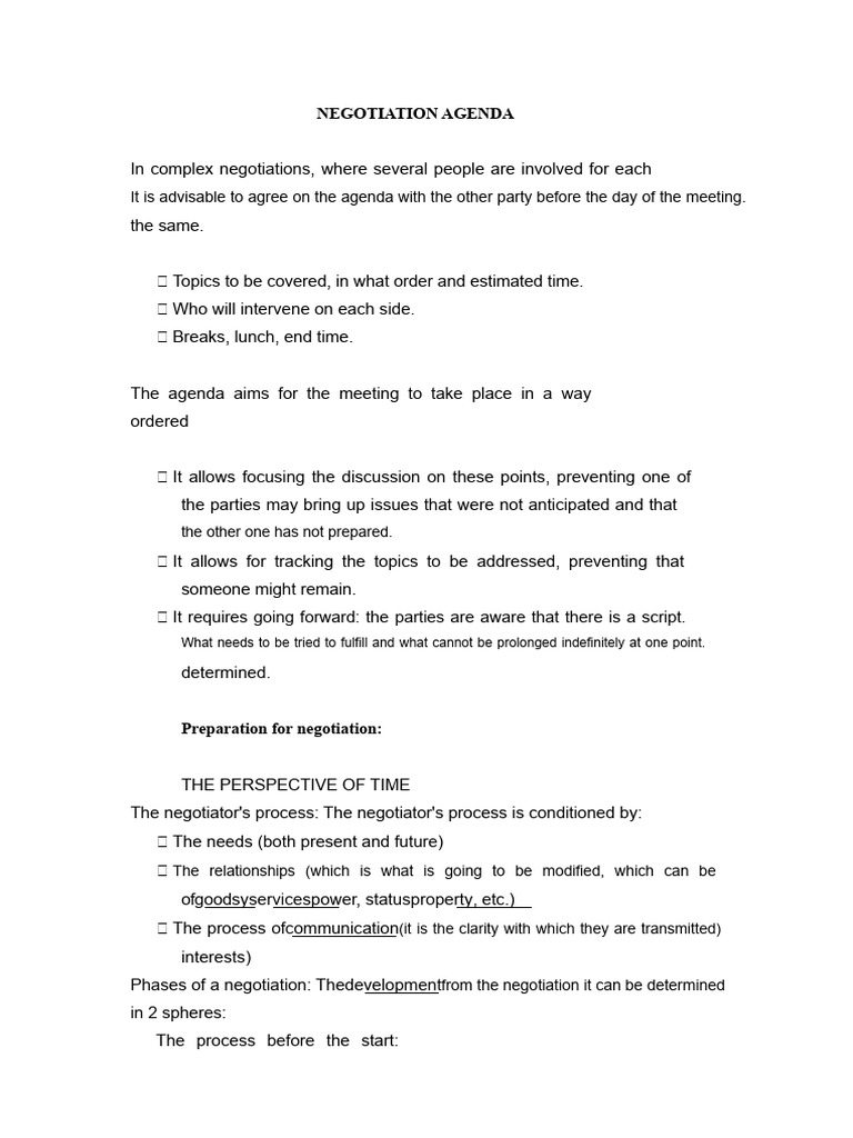 Negotiation Agenda | PDF | Negotiation | Communication