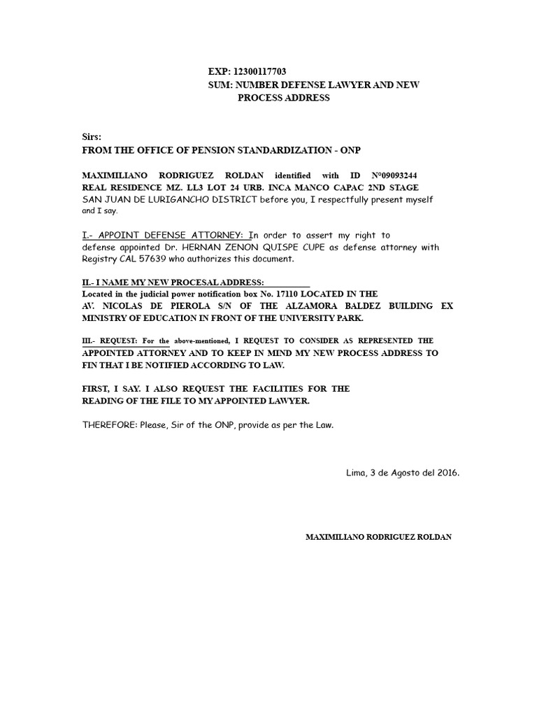 Written-Notice of Defense Attorney and New Process Address | PDF