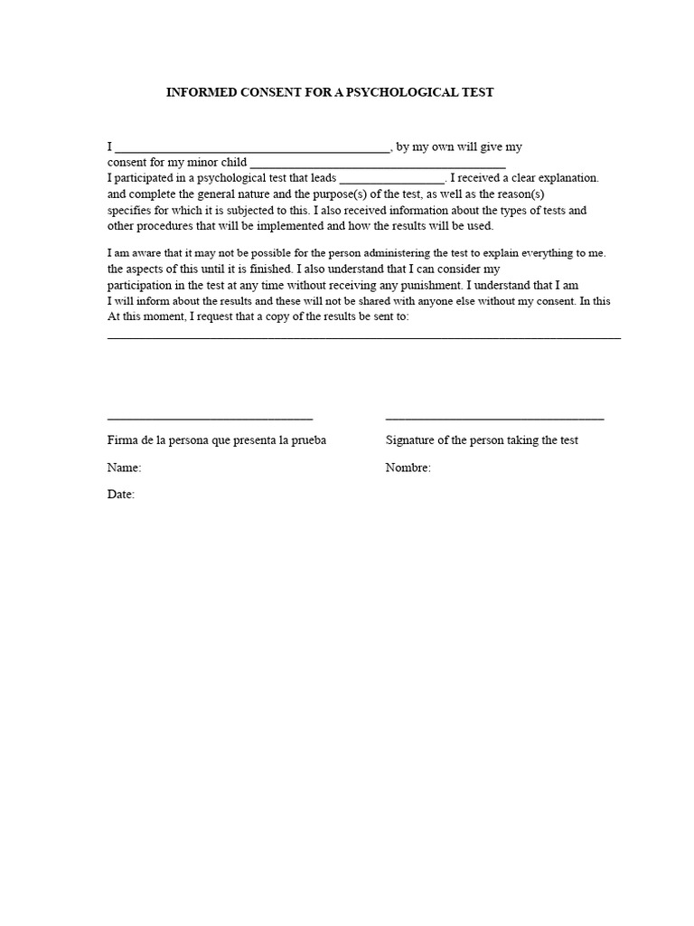 Informed Consent For A Psychological Test | PDF