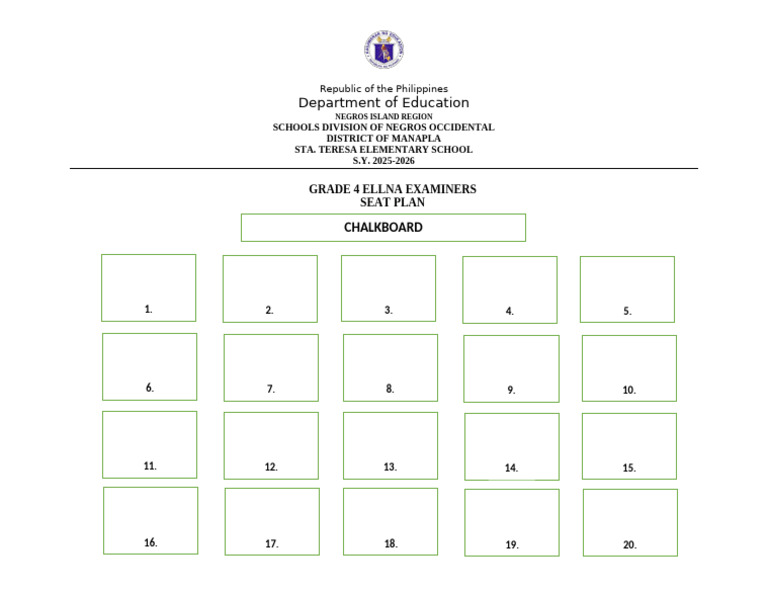 Grade 4 ELLNA Exam Seat Plan 2025-2026 | PDF