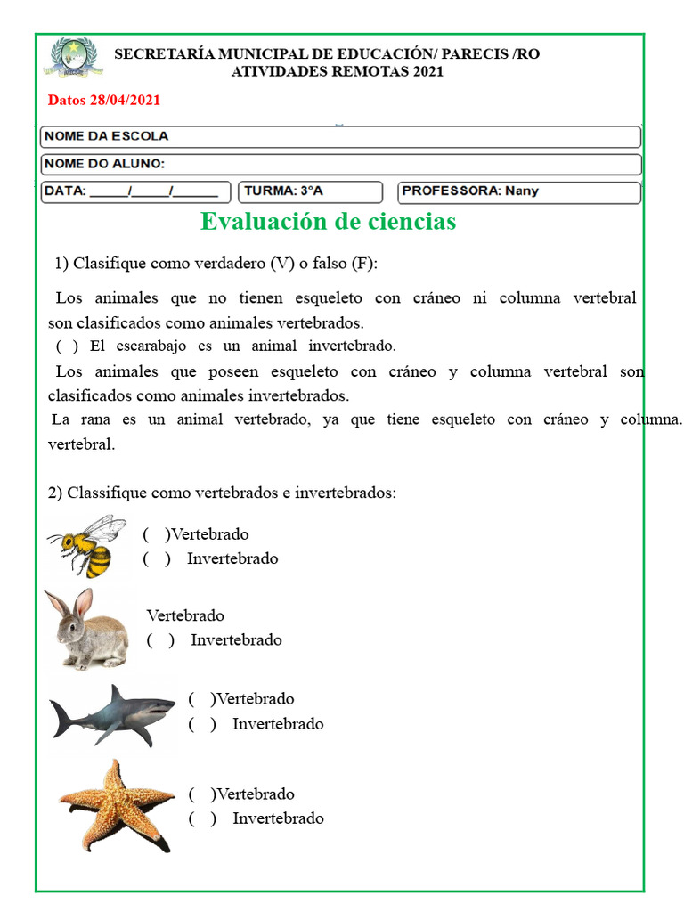 evaluación de ciencias 1er bimestre | PDF