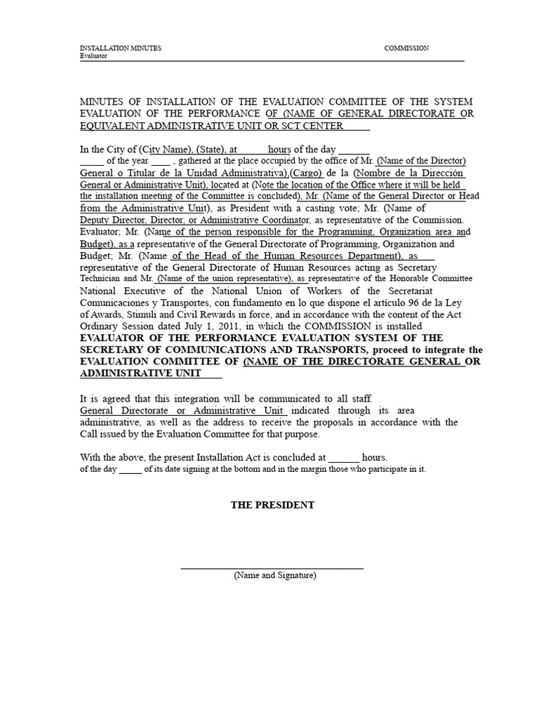 Minutes of Installation of The Evaluation Committee of The Performance ...