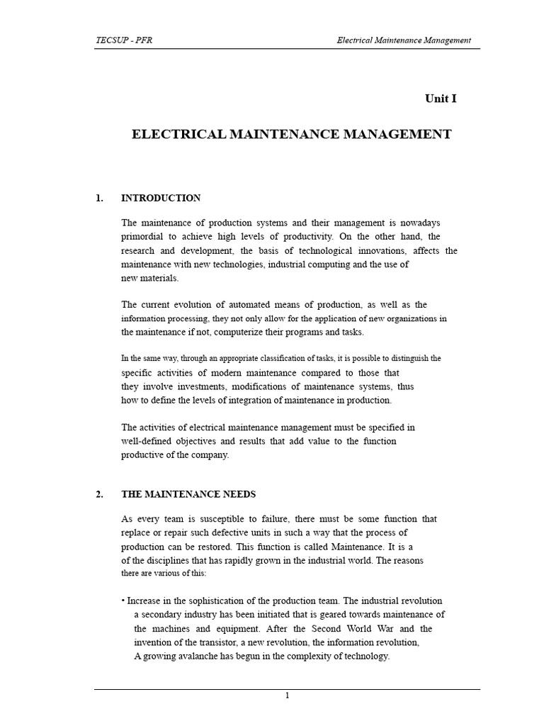 Electrical Maintenance Management Guide | PDF | Reliability Engineering