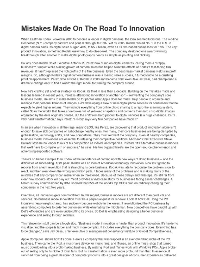 Mistakes Made On The Road To Innovation | PDF | Strategic Management | Dell