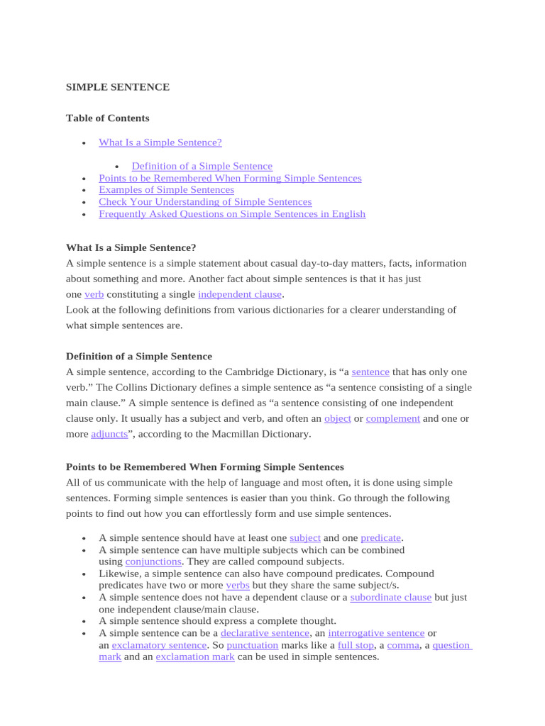Unit- 4 Simple Sentences | PDF | Sentence (Linguistics) | Clause