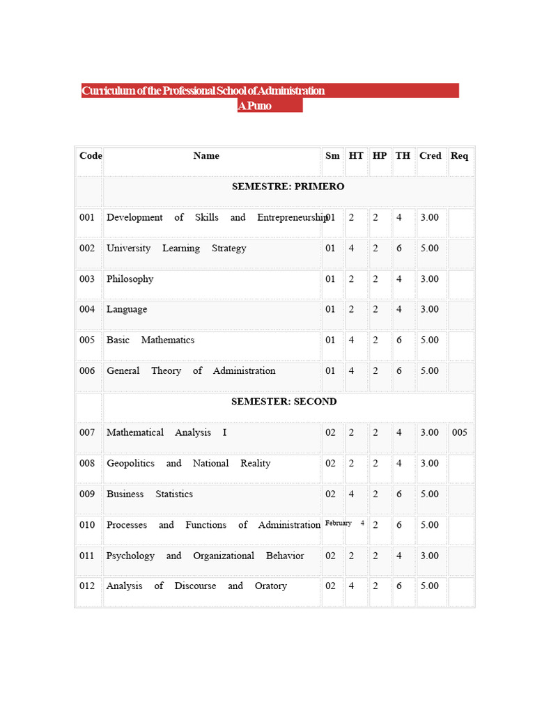 Curriculum of The Professional School of Administration UNA Puno | PDF ...