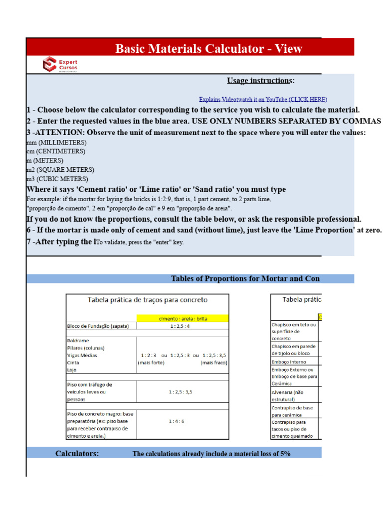 Basic Materials Calculator Guide | PDF | Plaster | Column