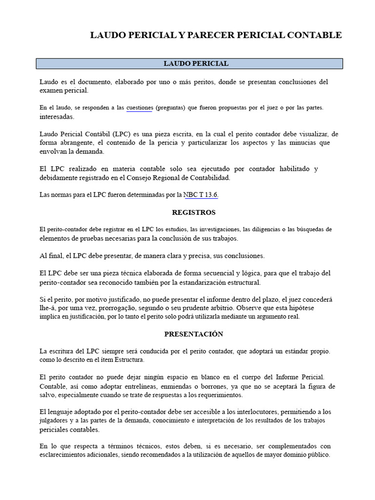 Informe Pericial y Parecer Pericial Contable | PDF | Testigo experto ...