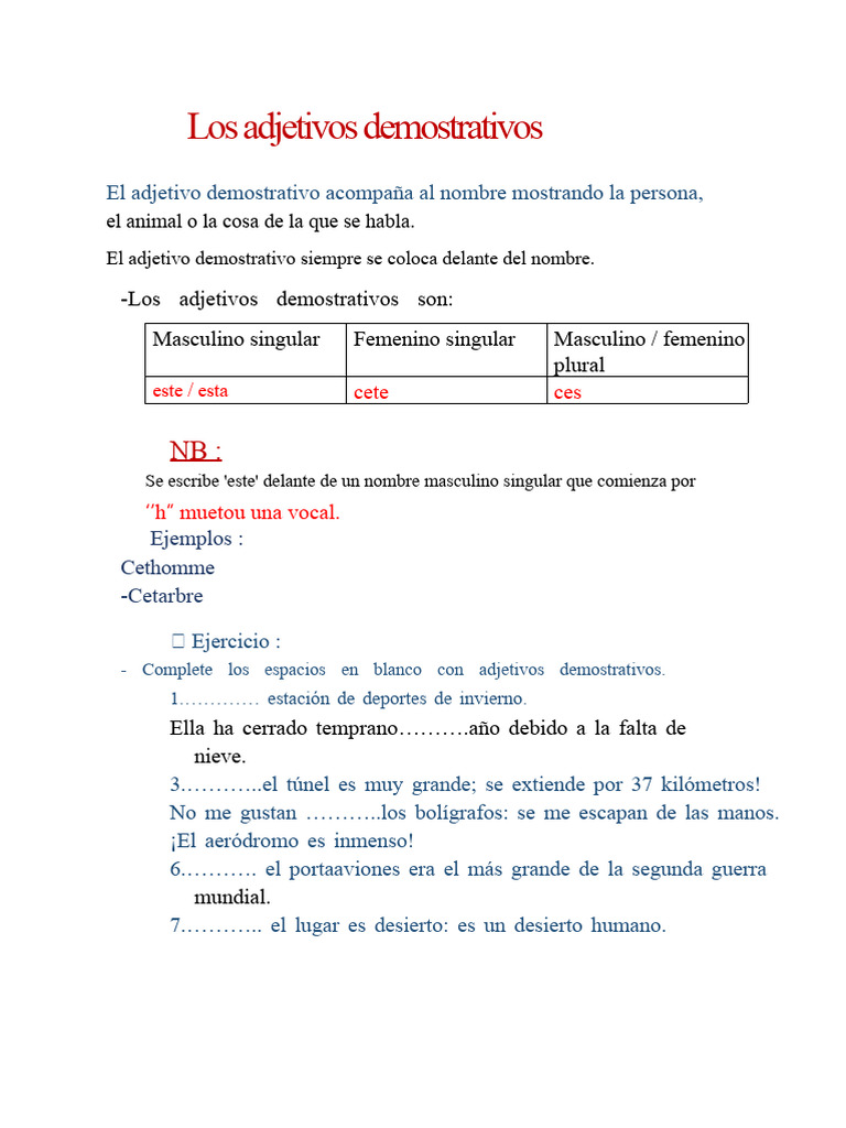 Los Adjetivos Demostrativos | PDF