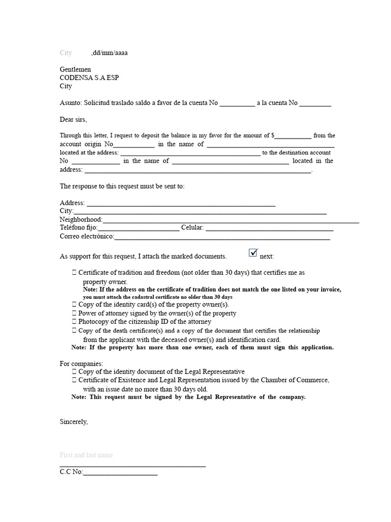 Request For Transfer of Favorable Balances | PDF