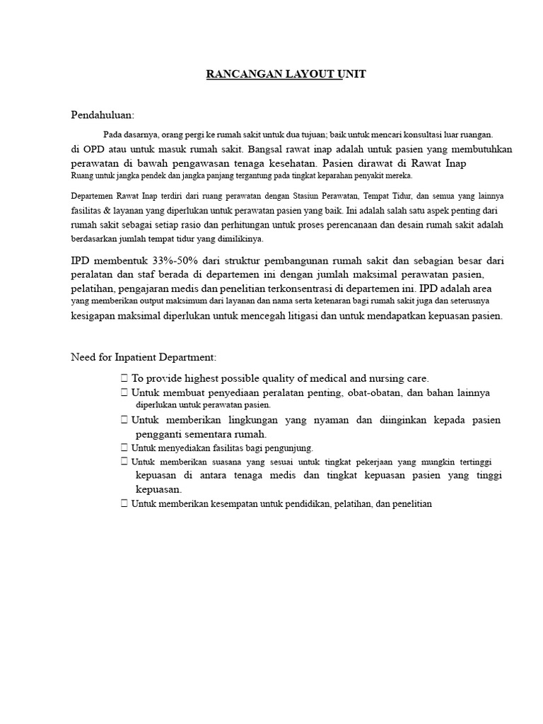 Rancangan Layout Unit Rawat Inap Rumah Sakit | PDF