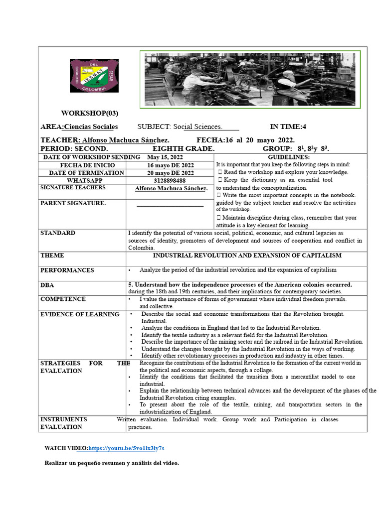 Eighth Grade Second Period Workshop 03 Social Sciences IESMAT 2022 ...