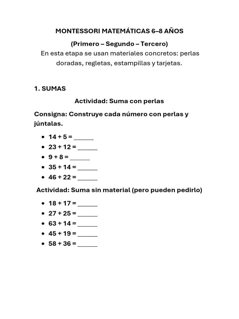 Montessori Matematicas | PDF